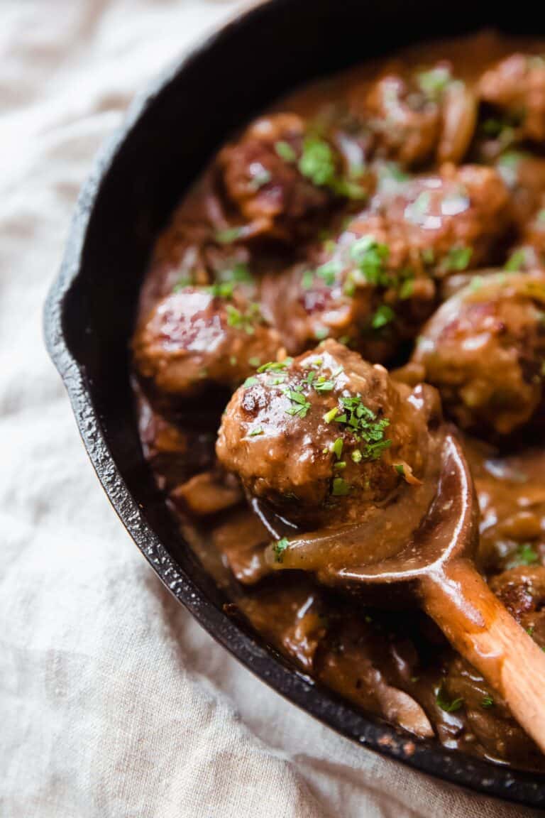 Salisbury Steak Meatballs in Mushroom Gravy Recipe | Little Spice Jar