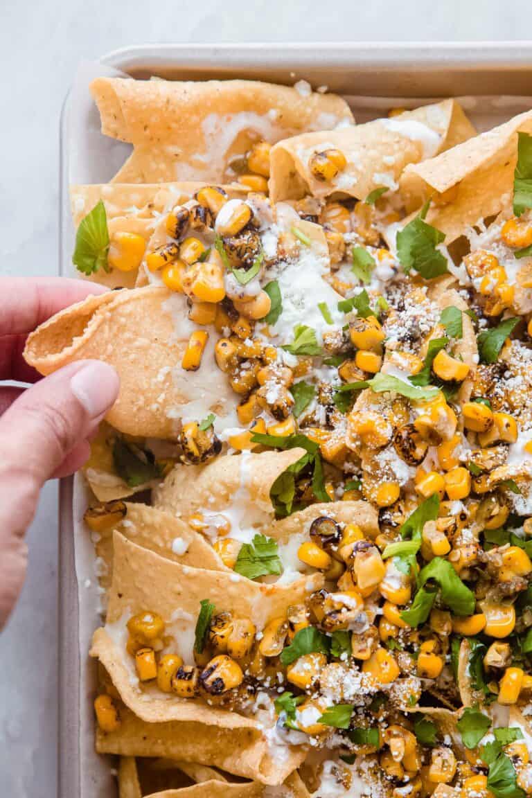 Sheet Pan Street Corn Nachos (Esquites Nachos) Recipe - Little Spice Jar