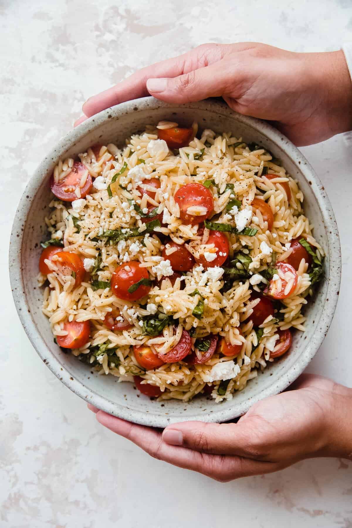 Tomato Basil and Feta Orzo Salad Recipe - Little Spice Jar