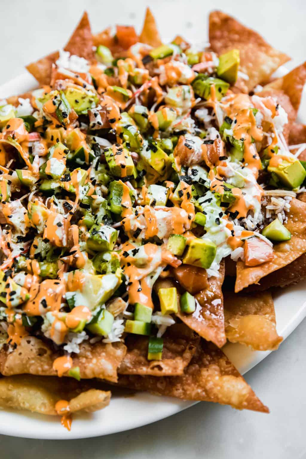 Spicy Sushi Nachos Recipe (Wonton Nachos!) | Little Spice Jar